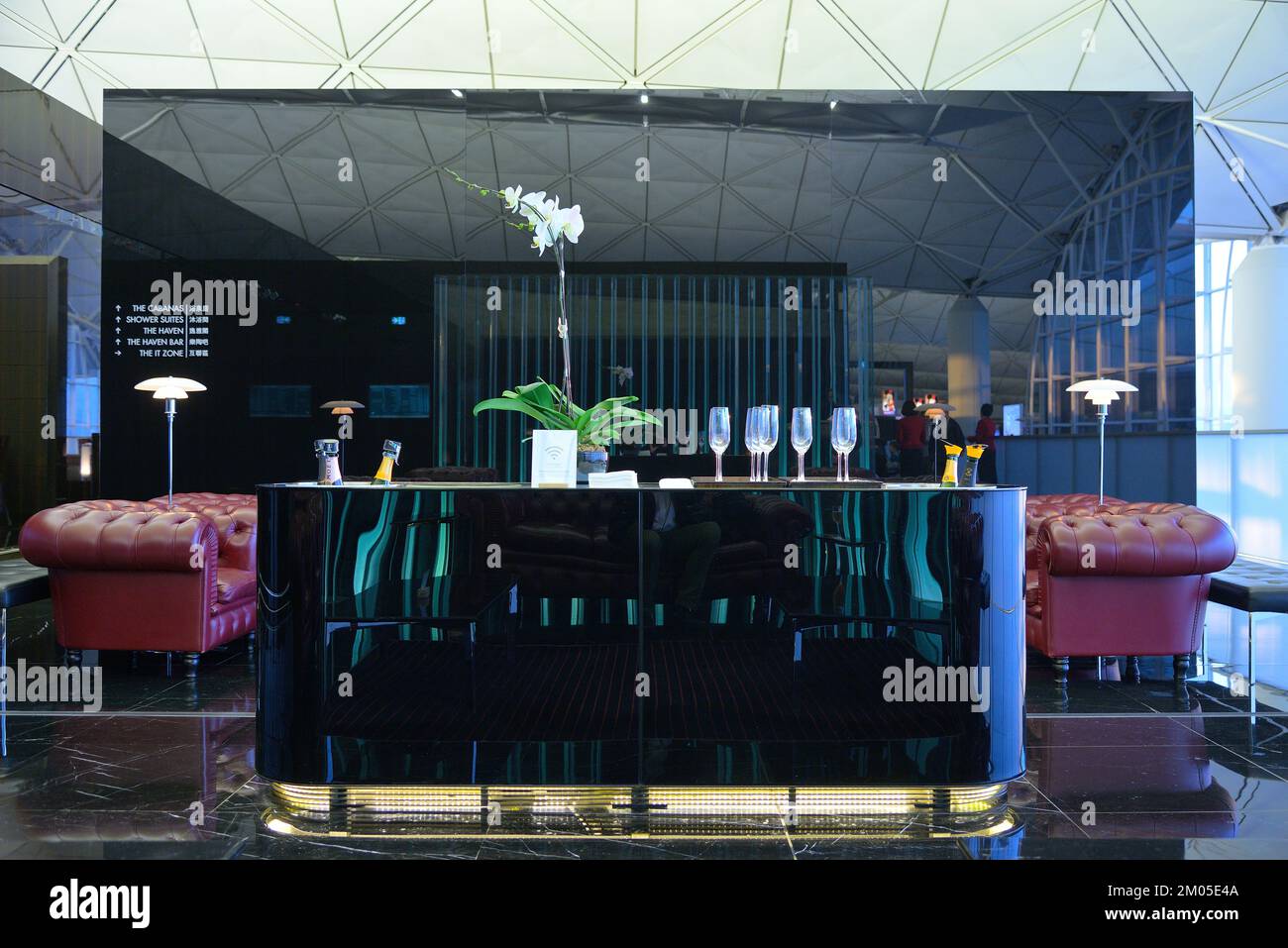 A Champagne bar at The Wing - First Class Lounge of Cathay Pacific (CX ...