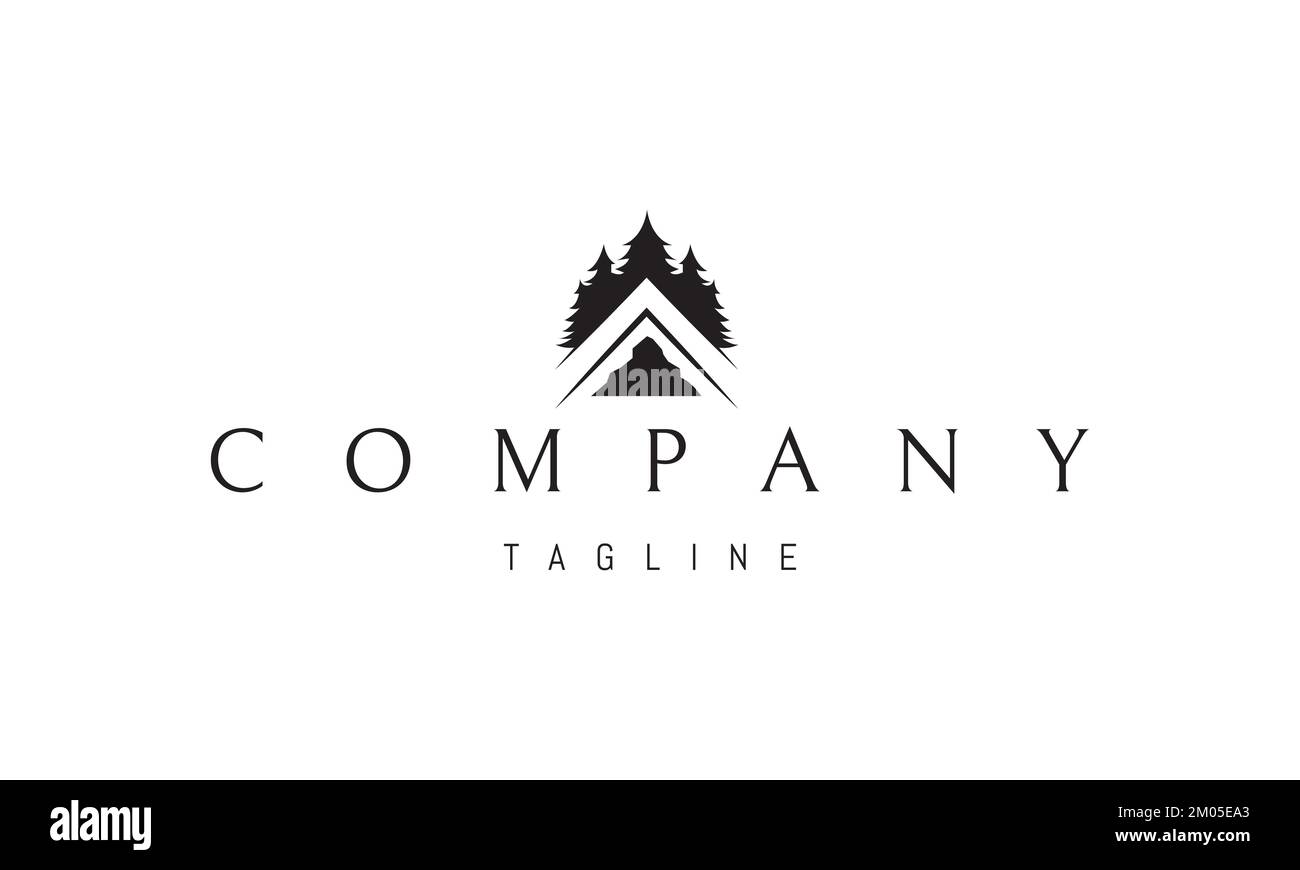 Vector logo on which an abstract image of the roof of a house with pine ...