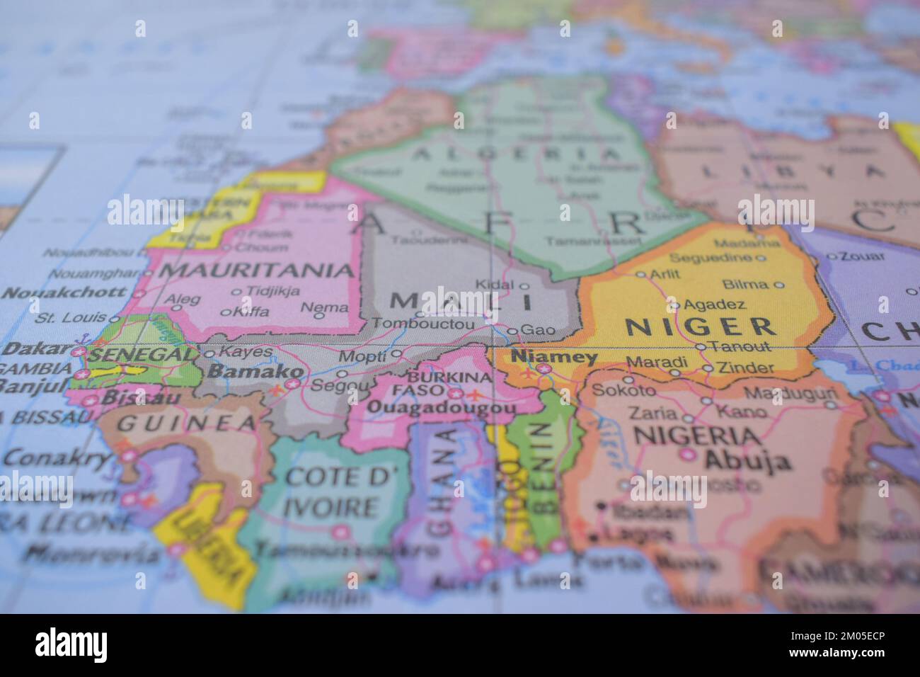 Mali Country Name On The Political World Map Very Macro Close-Up View ...