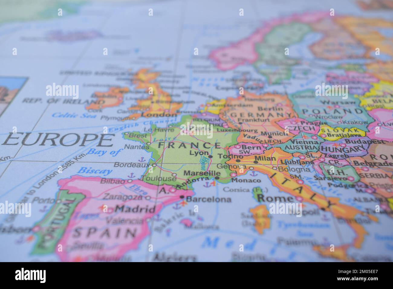 France Country Name On The Political World Map Very Macro Close-Up View ...