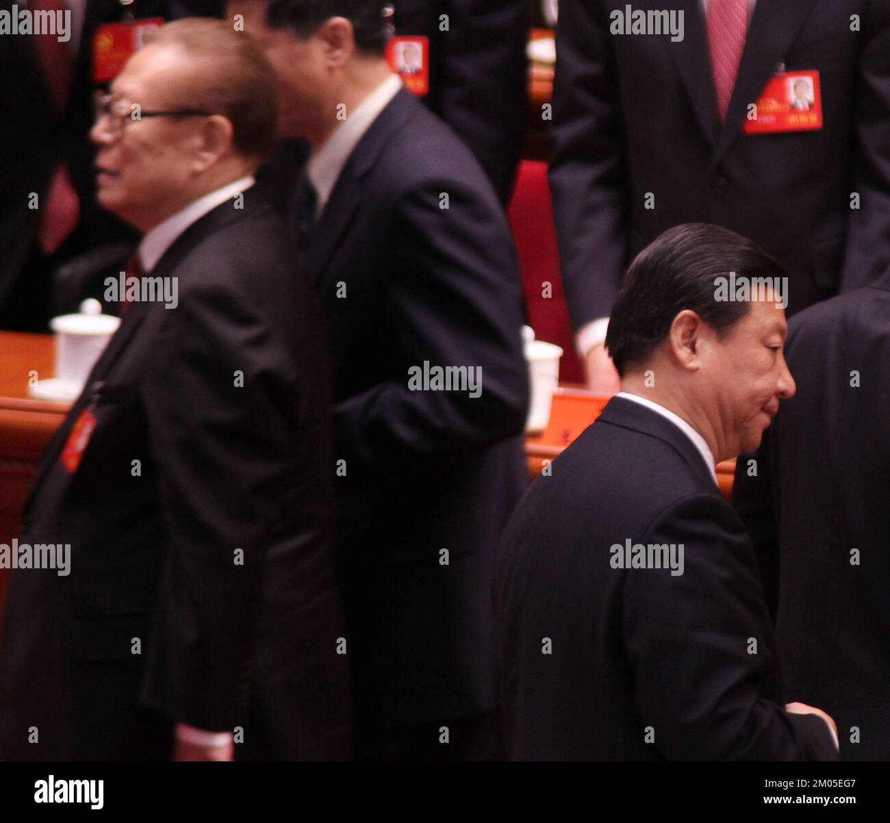 Xi Jinping and Jiang Zemin at the 18th CPC National Congress closing ...