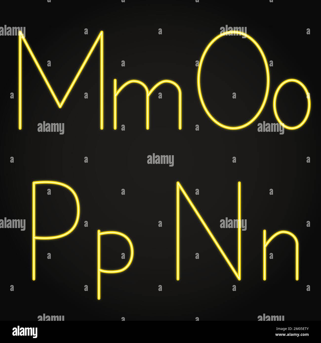 Bright neon letters M, N, O and P. Shining alphabet symbols. Vector ...