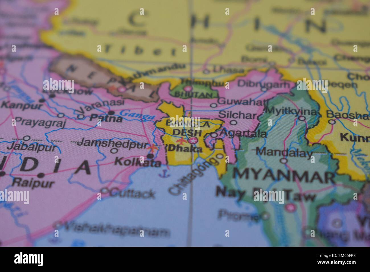 Bangla Desh Country Name On The Political World Map Very Macro Close-Up ...