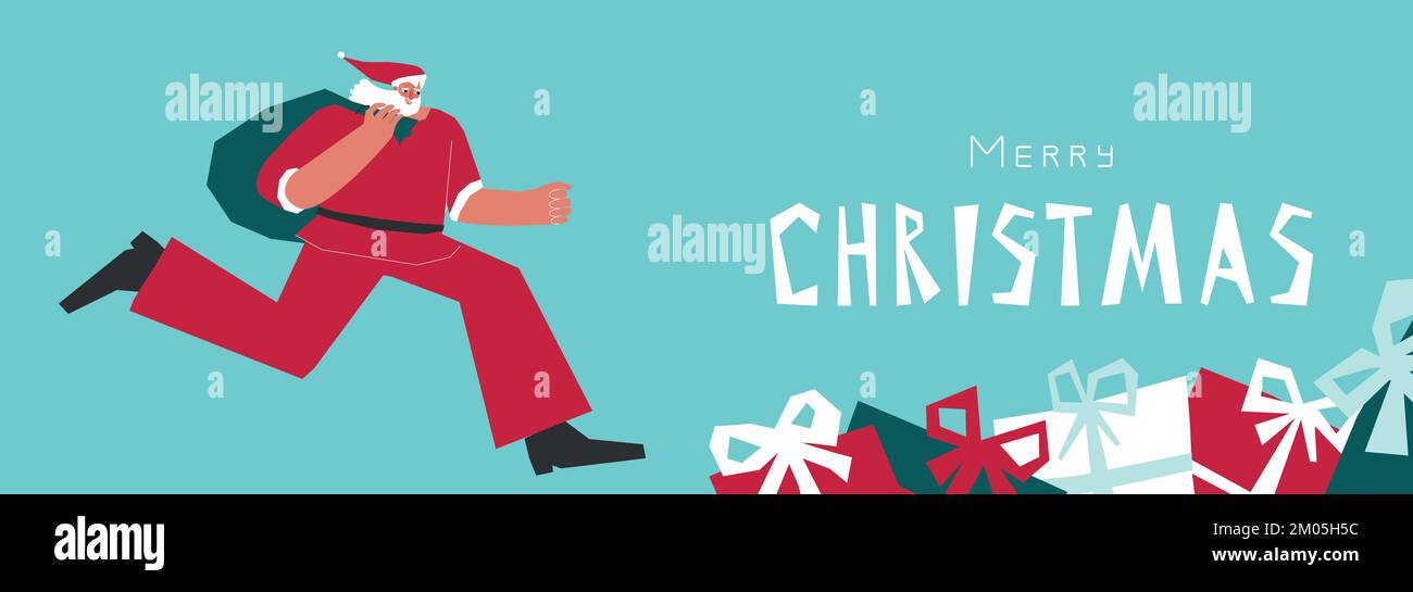 Vector illustration with flat character of Santa Claus in red costume ...