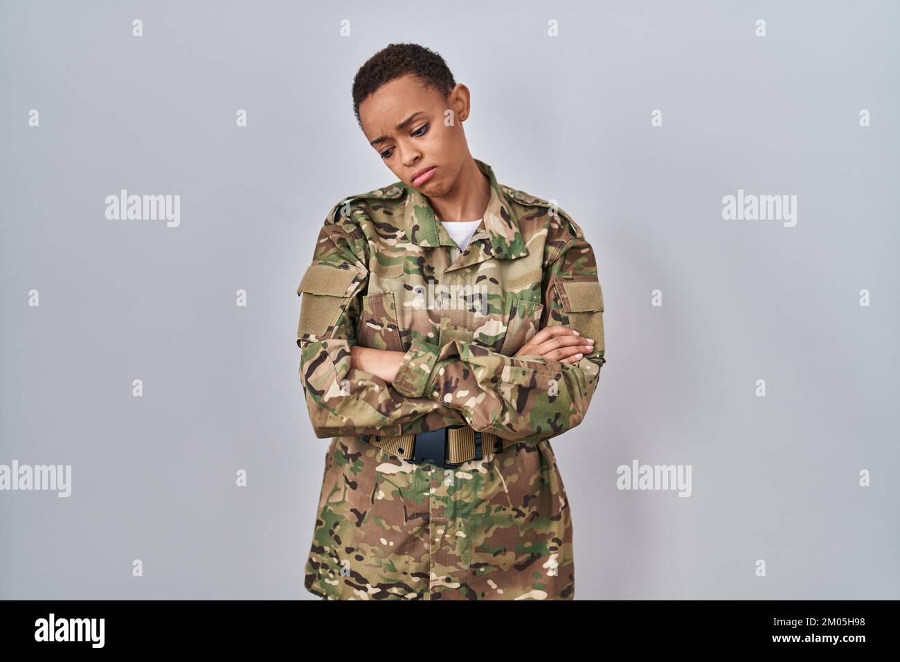 Beautiful african american woman wearing camouflage army uniform ...
