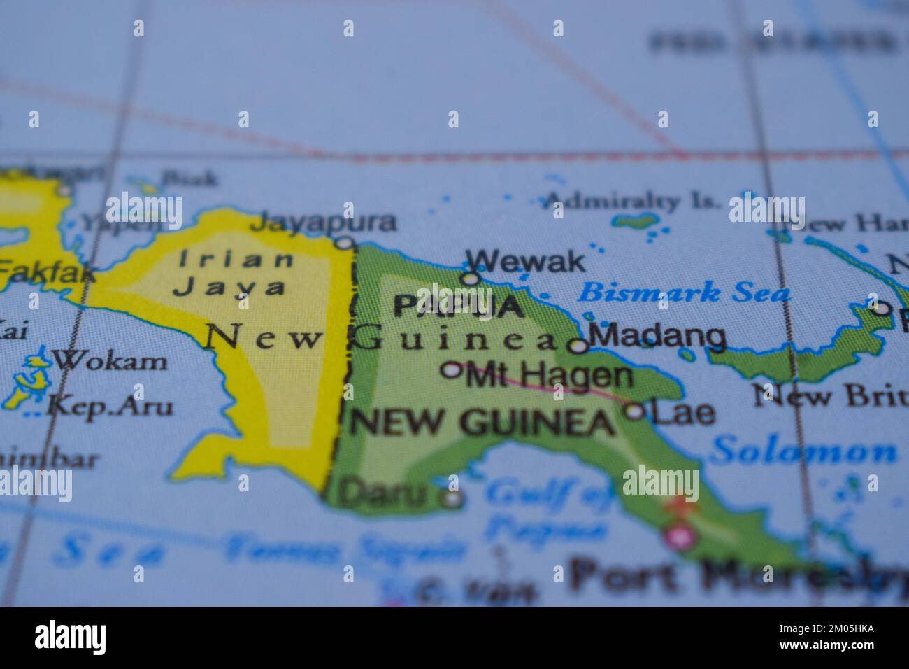 Papua Country Name On The Political World Map Very Macro Close-Up View ...