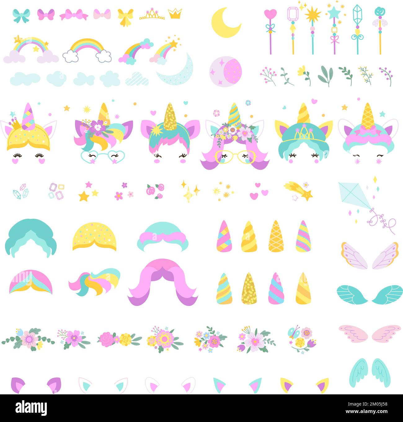 Pony unicorn face constructor, child game or print make bundle. Magic ... Pony unicorn face constructor, child game or print make bundle. Magic ...