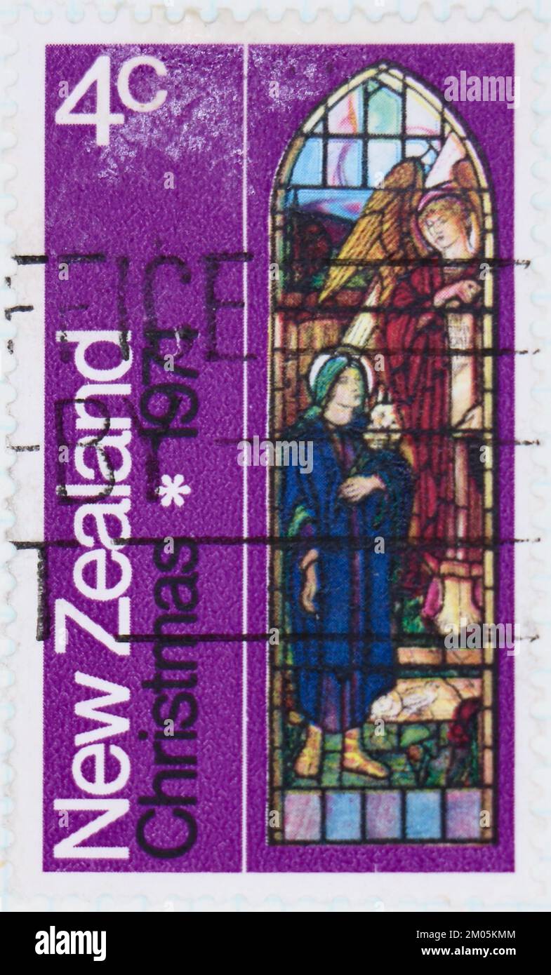 Phtoto of a New Zealand postage stamp Annunciation stained glass St ...