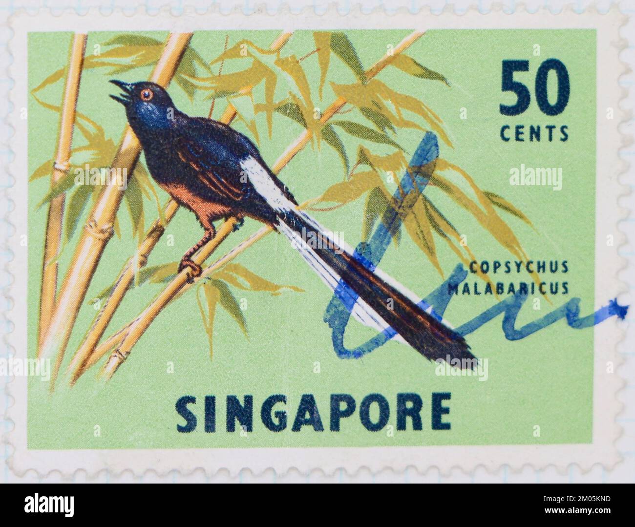 Photo of a postage stamp from Singapore White-rumped Shama (Copsychus ...