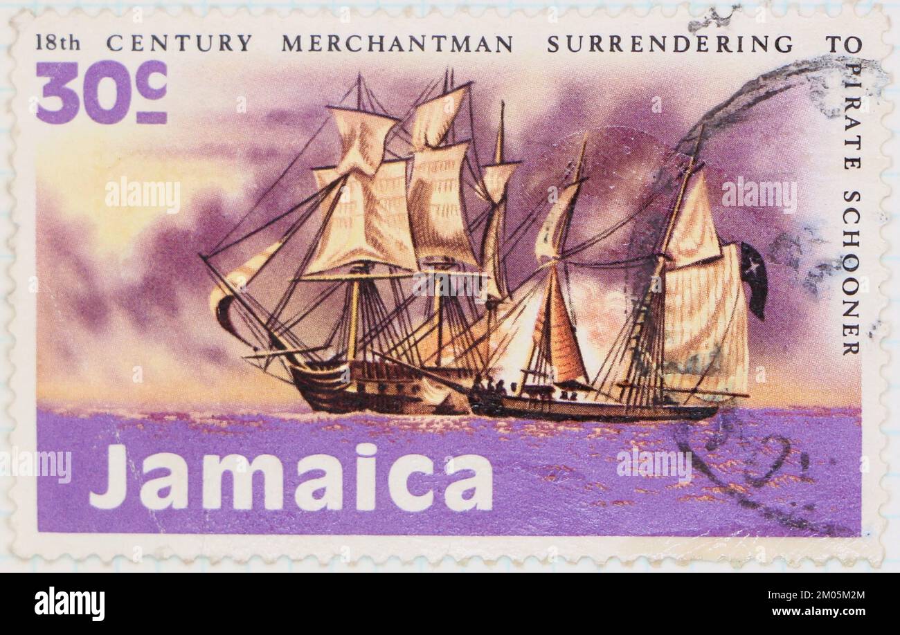 18th century merchantman surrendering to pirate schooner hi-res stock ...