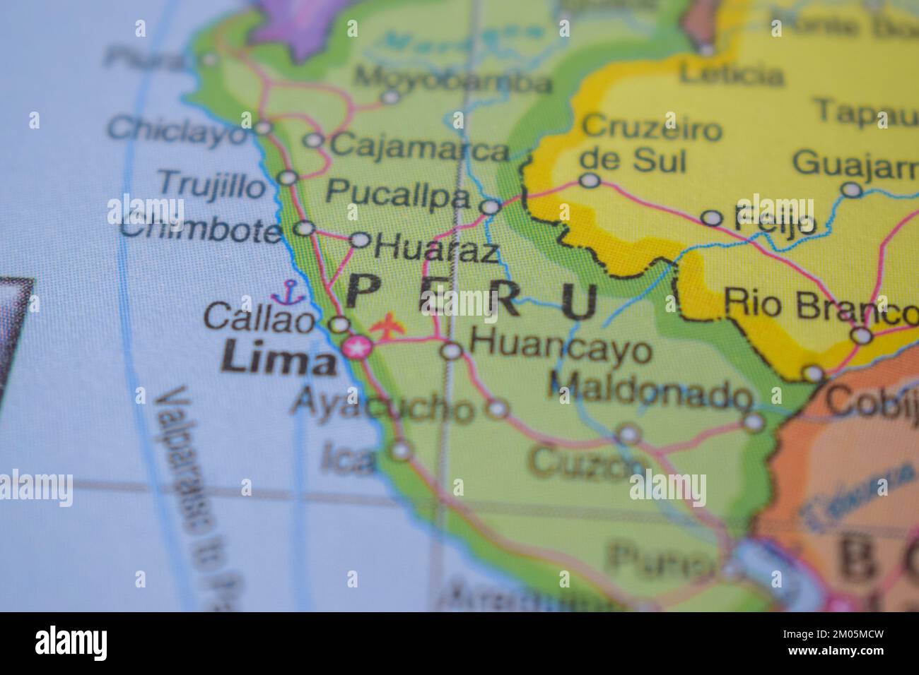 Peru Country Name On The Political World Map Very Macro Close-Up View ...