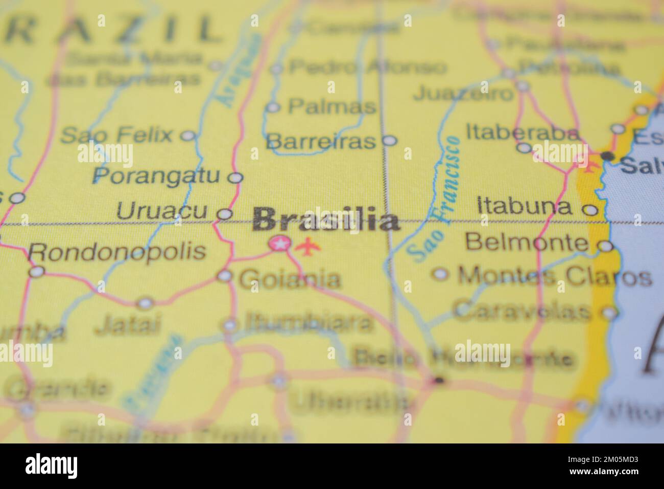 Brasilia Country Name On The Political World Map Very Macro Close-Up ...