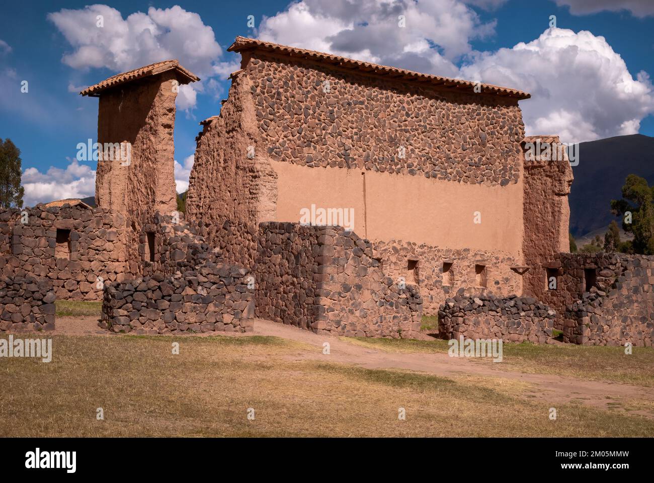 Great wall at Wiracocha Temple in Raqchi, Inca archaeological site in ...