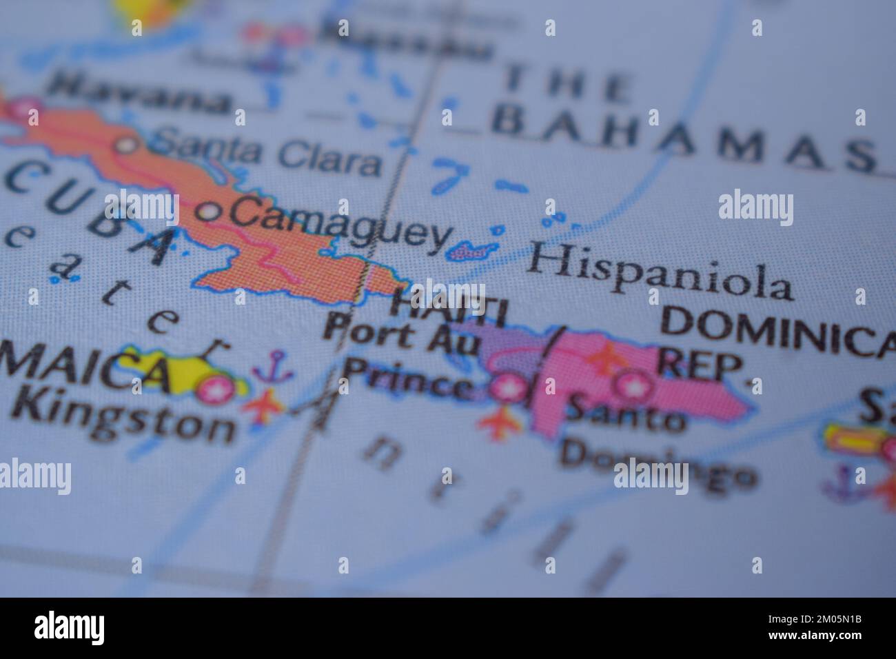 Haiti Country Name On The Political World Map Very Macro Close-Up View ...