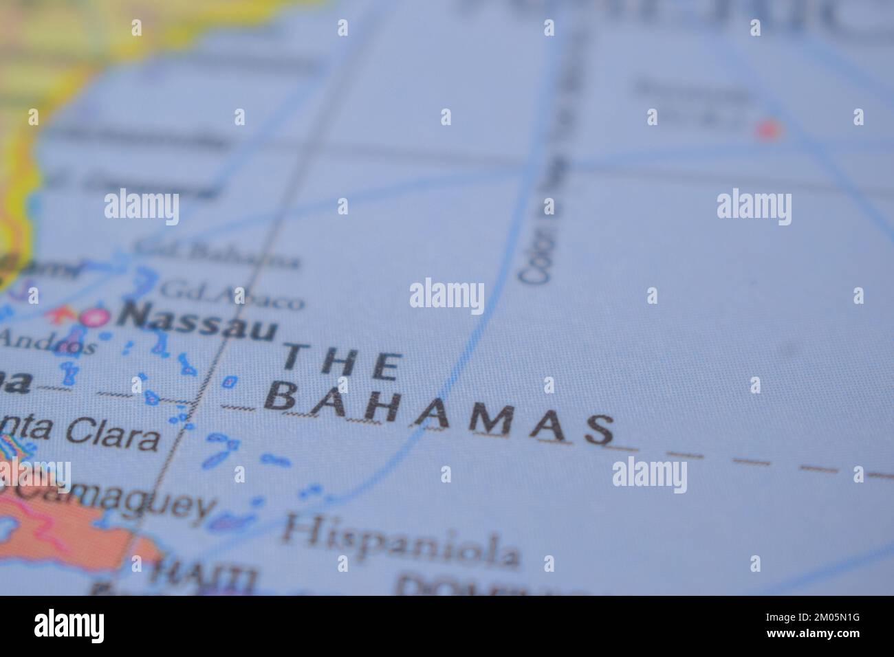 The Bahamas Country Name On The Political World Map Very Macro Close-Up ...