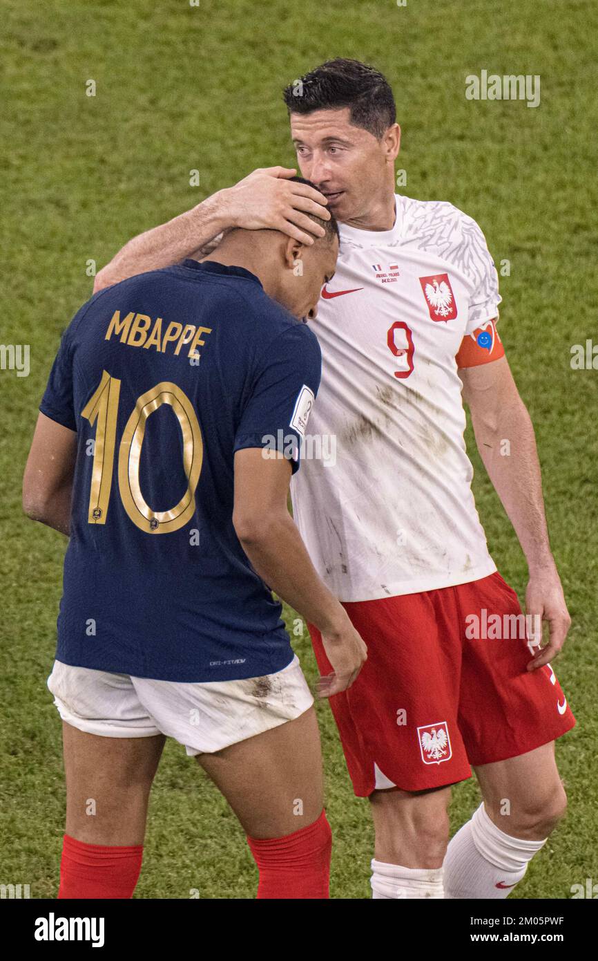 Doha, Qatar. 04th Dec, 2022. MBAPPE Kylian of France and LEWANDOWSKI ...