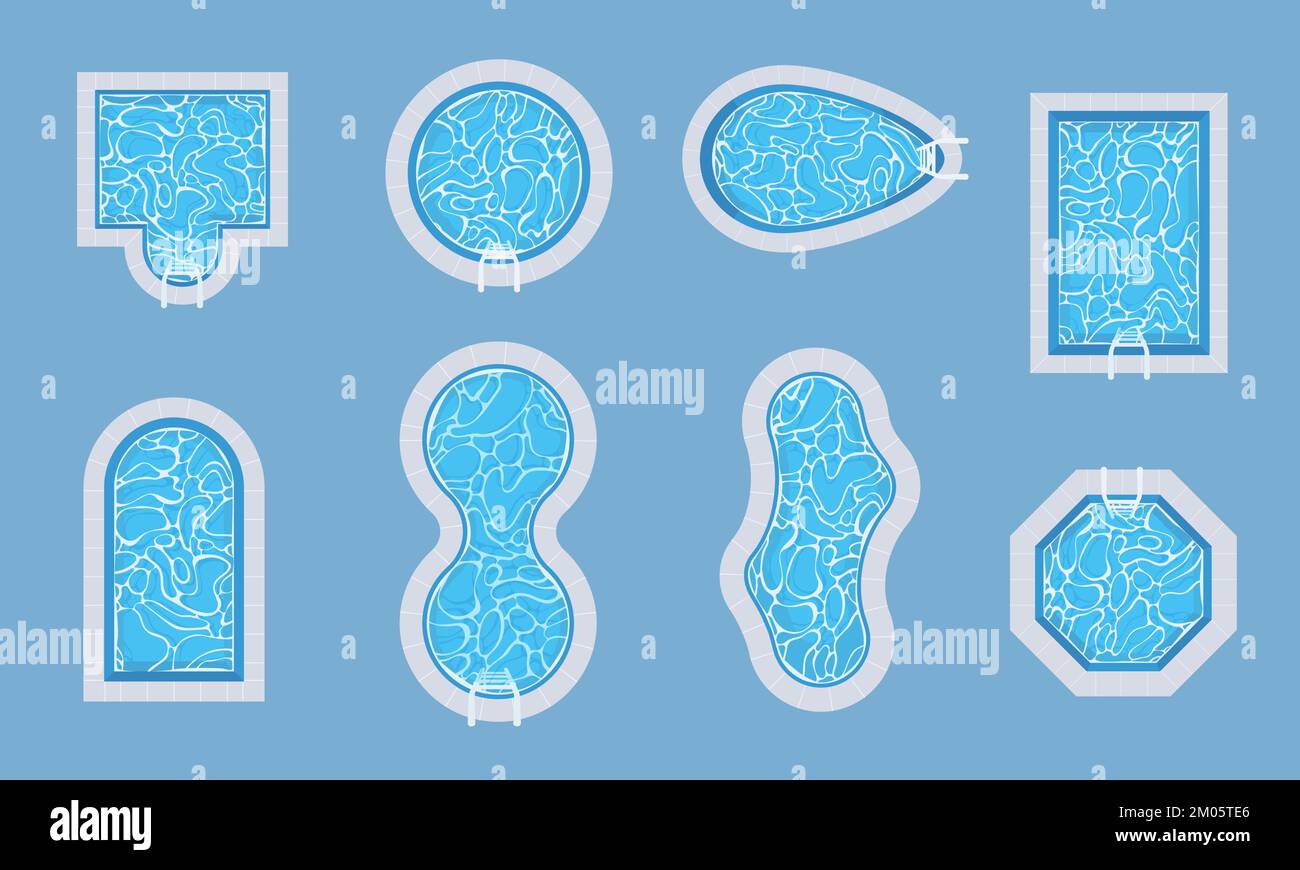 Pool top view. Outdoor interior area for swimming and relax time exact ...