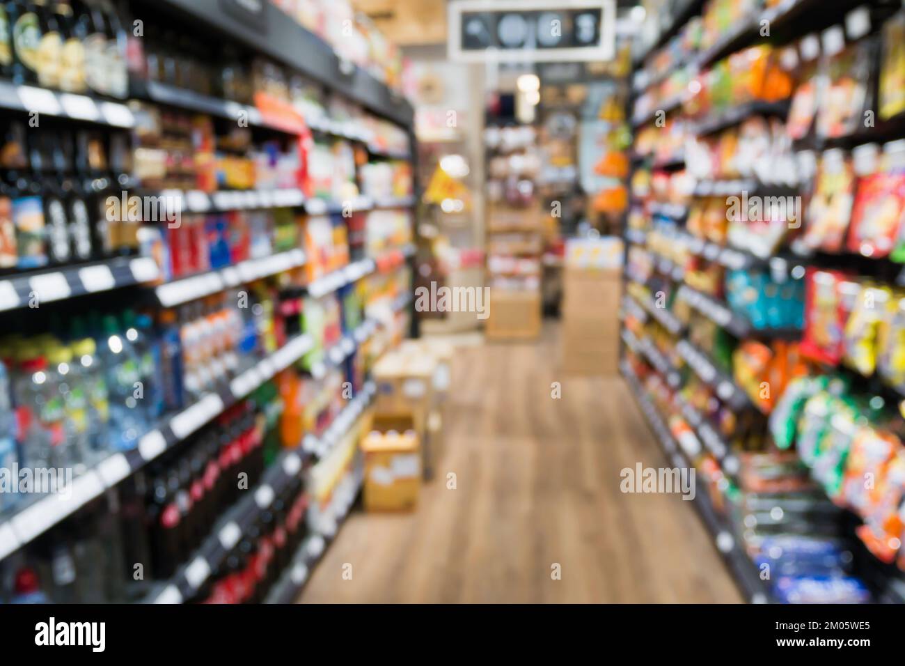 Abstract Supermarket aisle blur background Stock Photo - Alamy