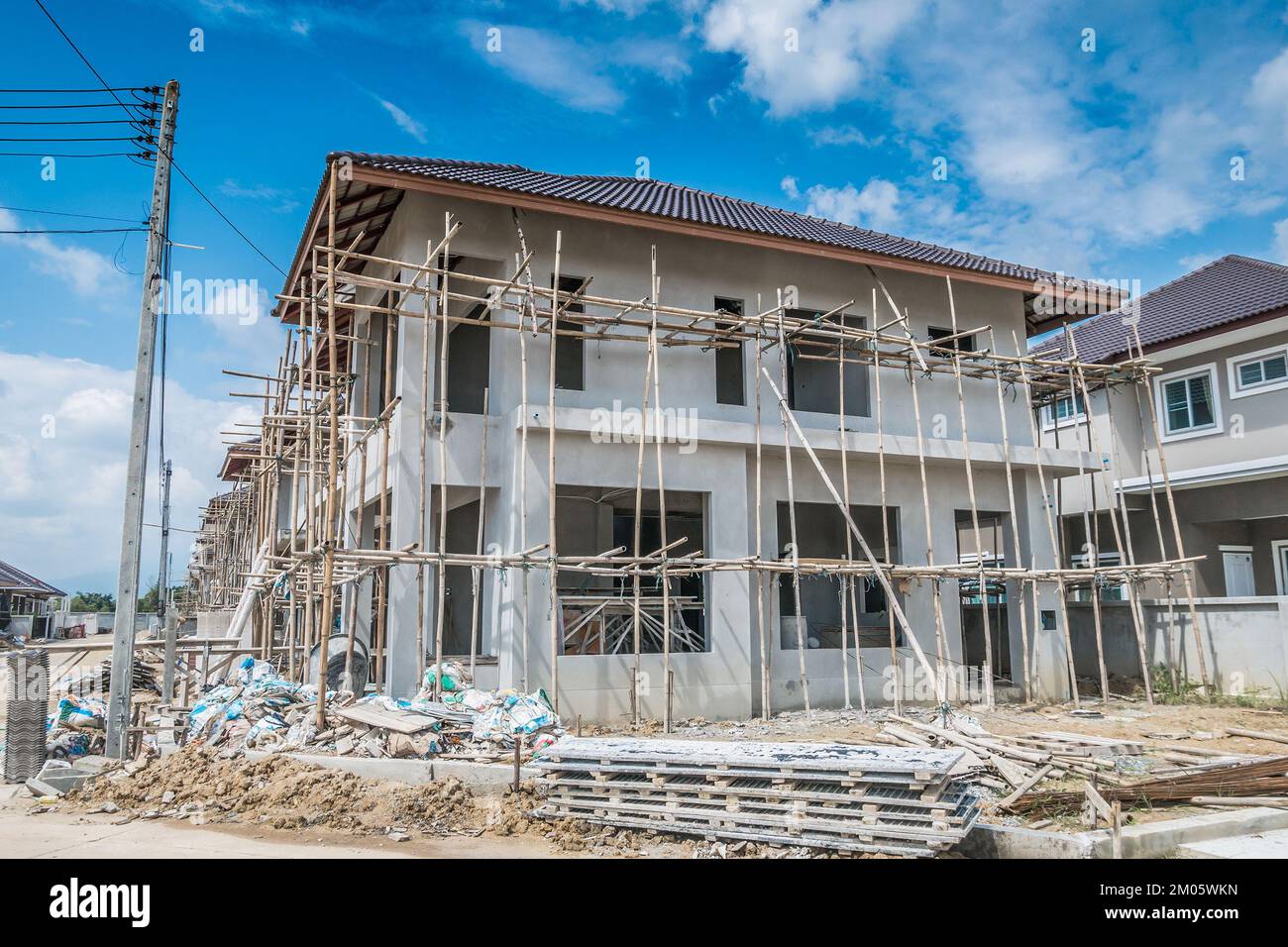 construction residential new house in progress at building site Stock ...