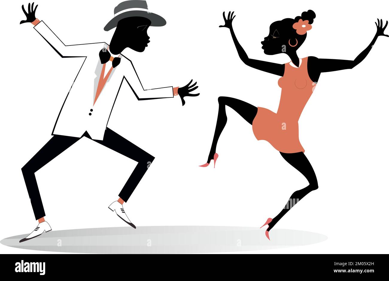 Romantic dancing young African couple illustration. Funny dancing young ...