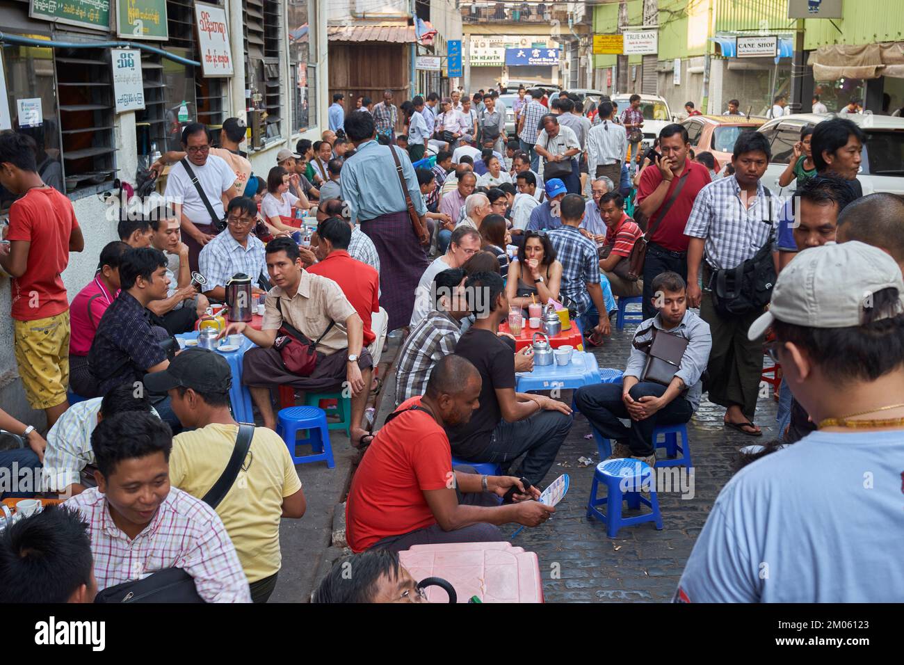 Customers in a Street Cafe in Yangon Myanmar Stock Photo - Alamy