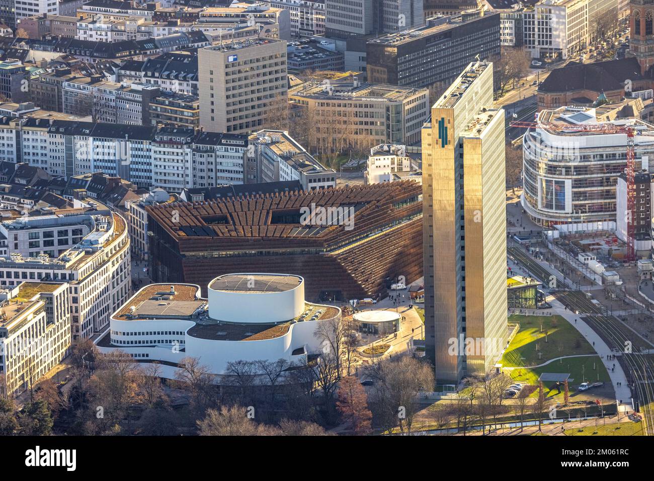 Aerial view, Dreischeibenhaus and Düsseldorfer Schauspielhaus and ...