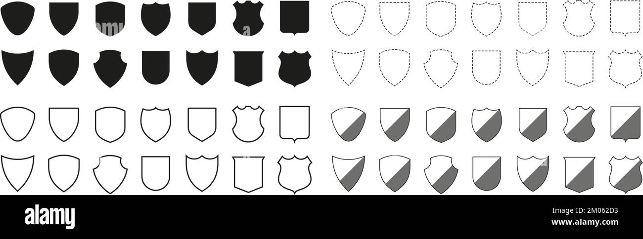 Protect shields black silhouettes icons. Shield various shapes and ...