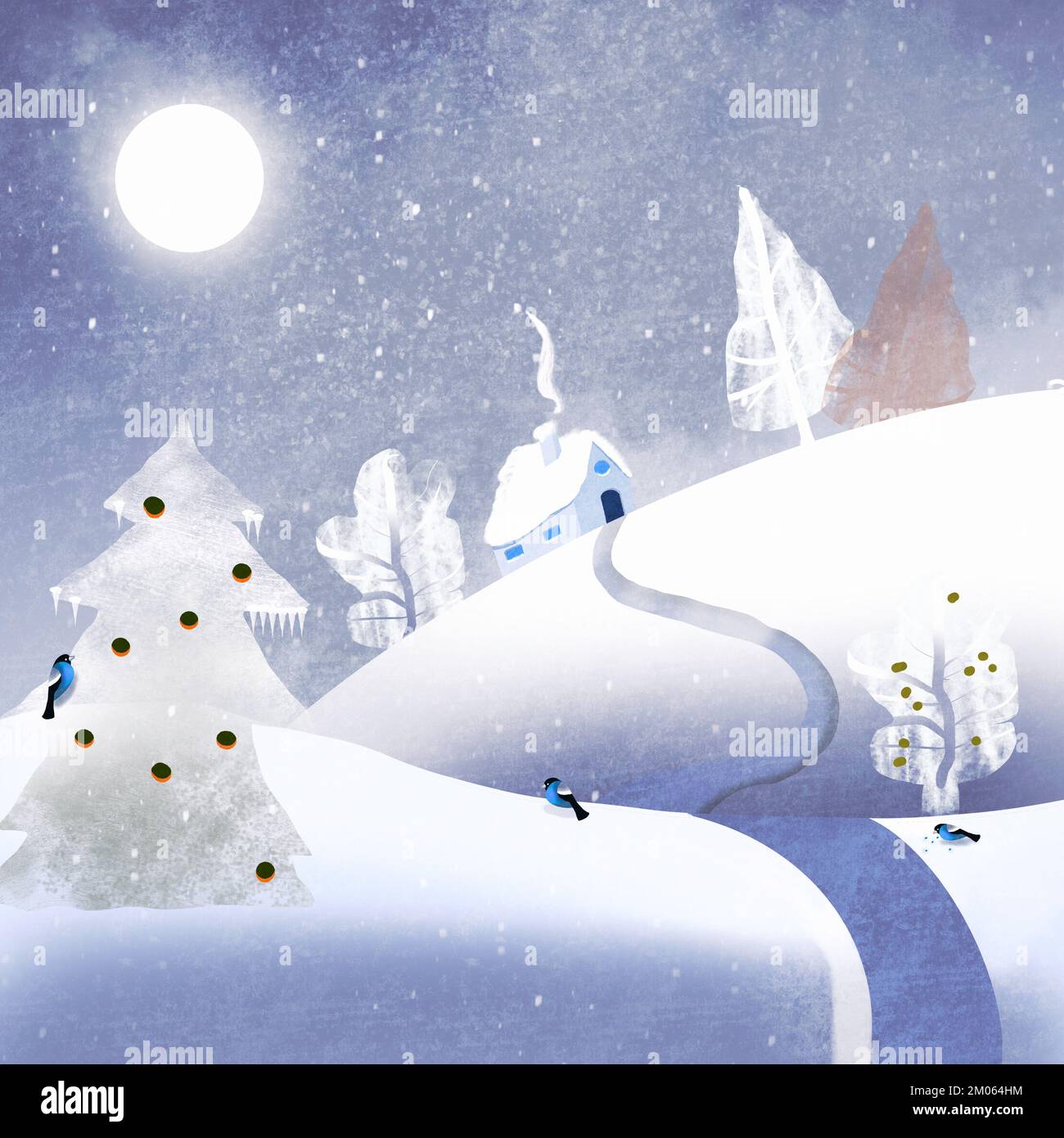 Christmas eve stylized house in the winter scenery with snow and cozy ...