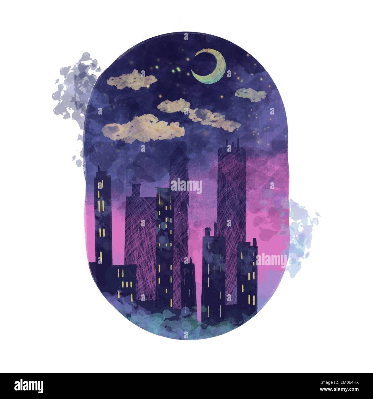 City At Night Drawing