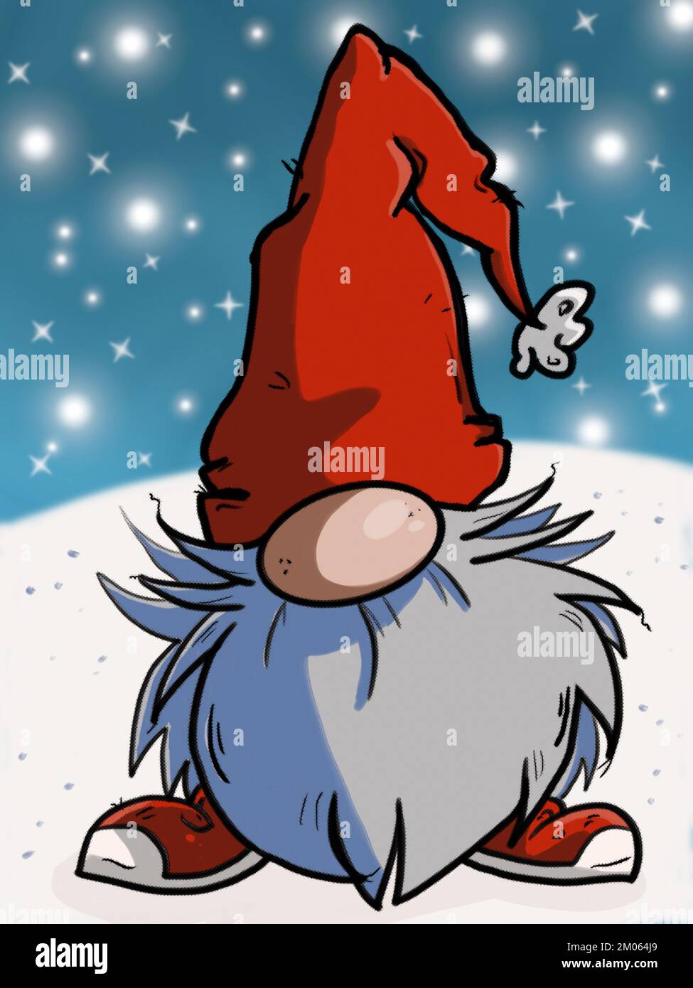 Christmas gnome sticking nose out from under a red Santa hat. A fuzzy ...