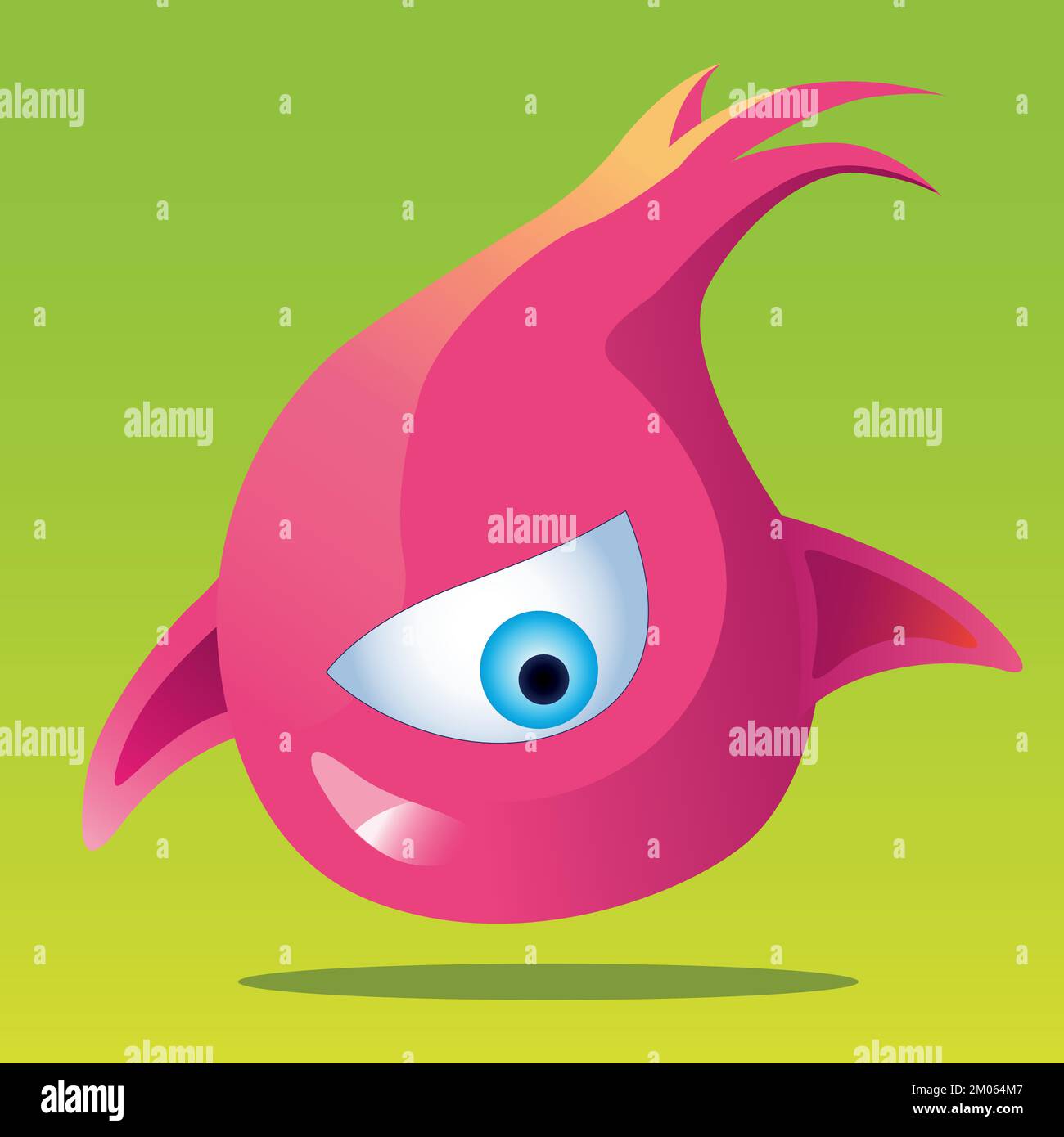 vector illustration of cute smiling pink monster with one eye and ...
