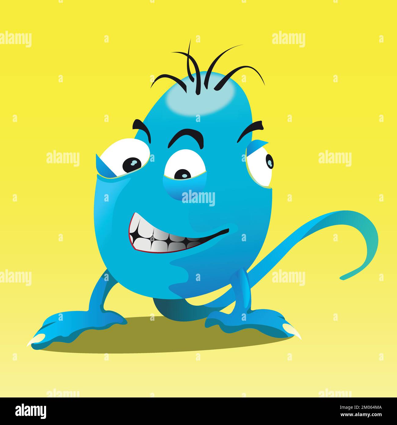 vector illustration of cute smiling monster with three eyes and tail ...