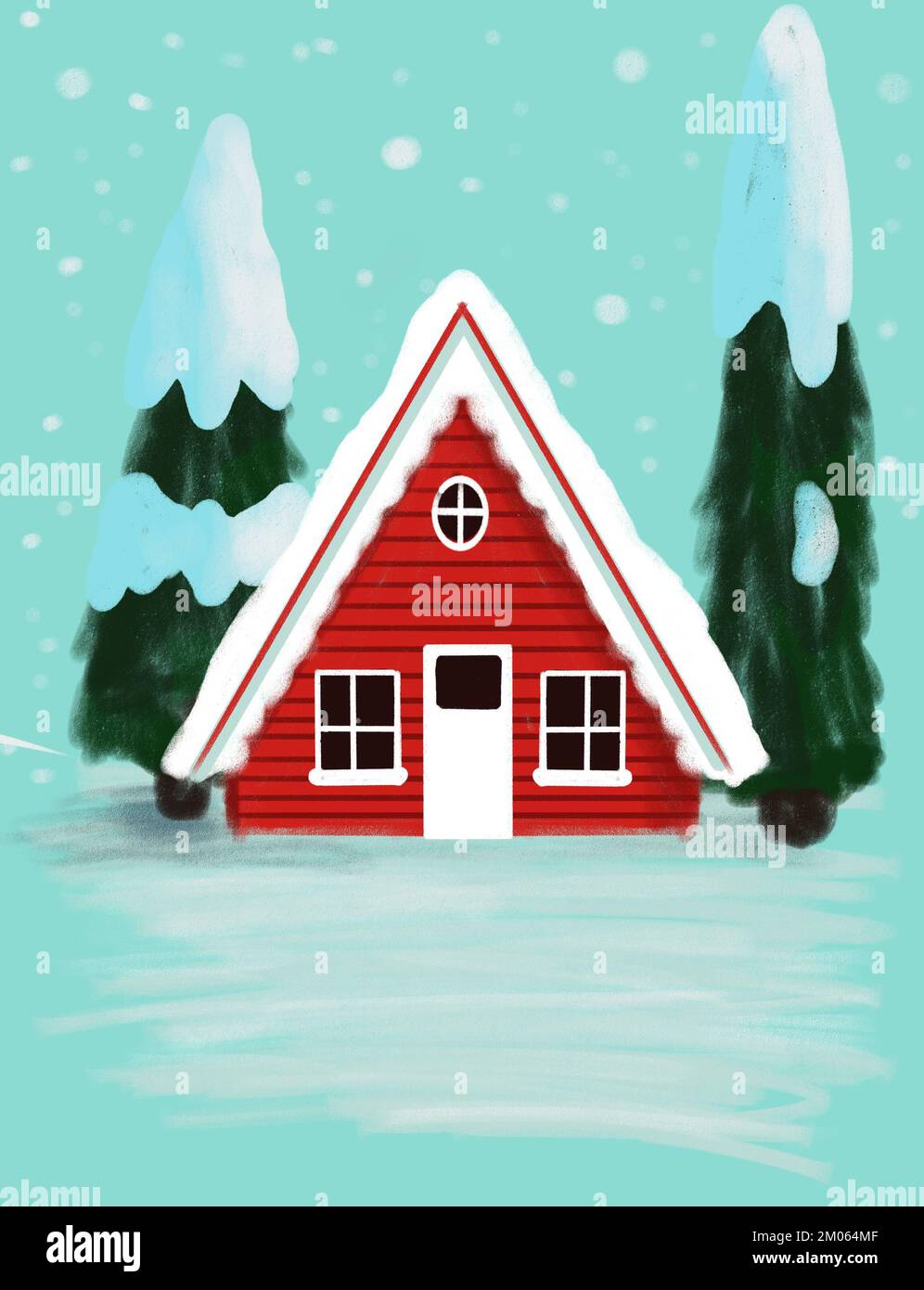 Christmas eve stylized house in the winter scenery with snow and cozy ...