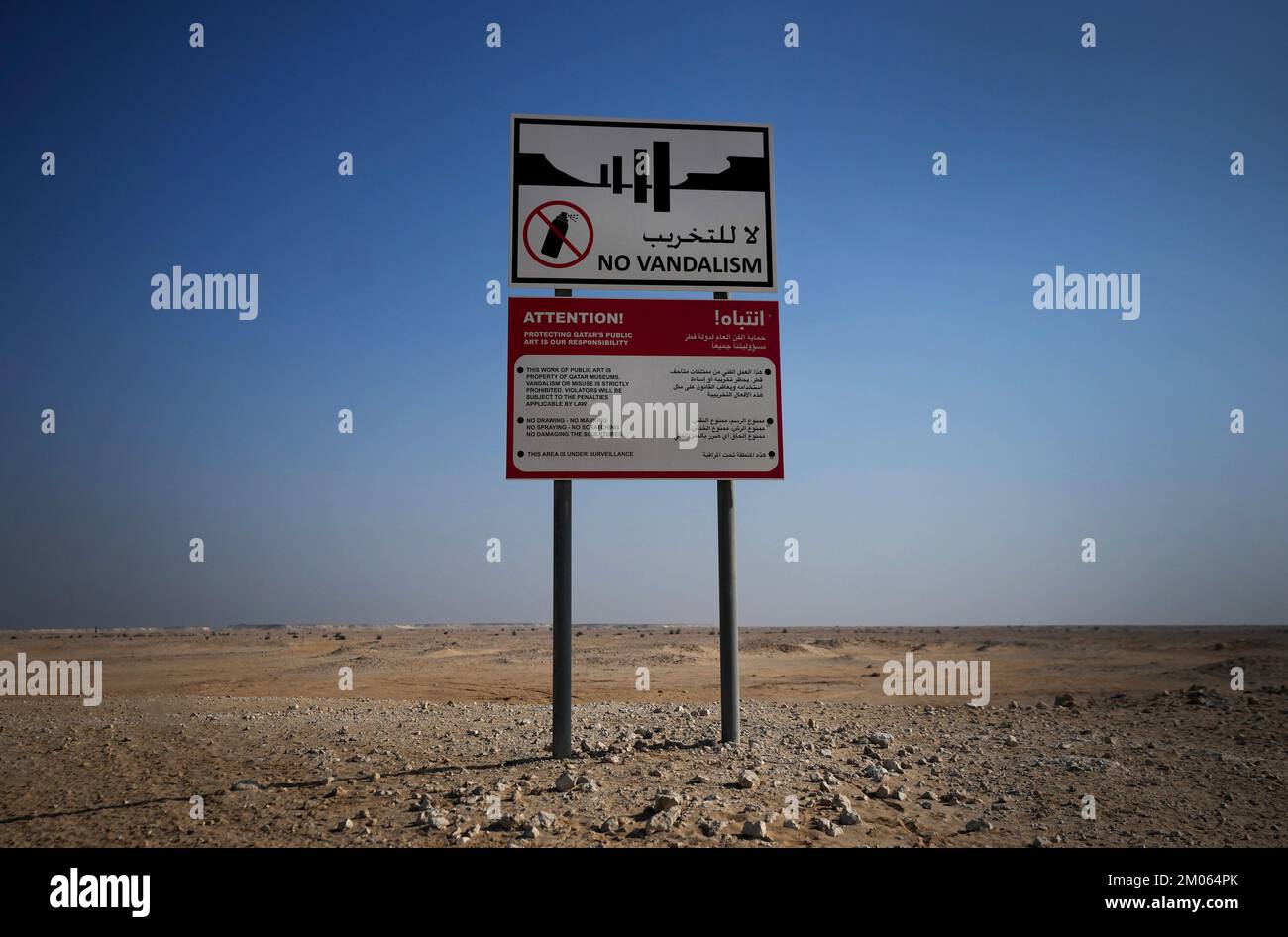 A vandalism sign is shown warning people not to damage famous American ...