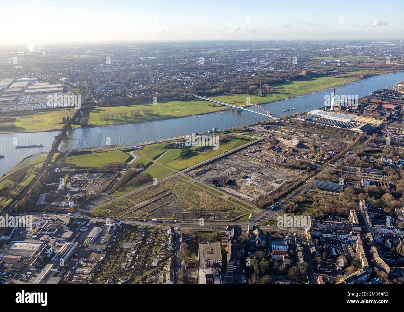Aerial view, Rhine Park Duisburg and planned housing estate RheinOrt ...