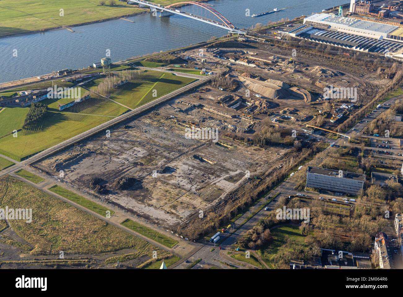 Aerial view, Rhine Park Duisburg and planned housing estate RheinOrt ...