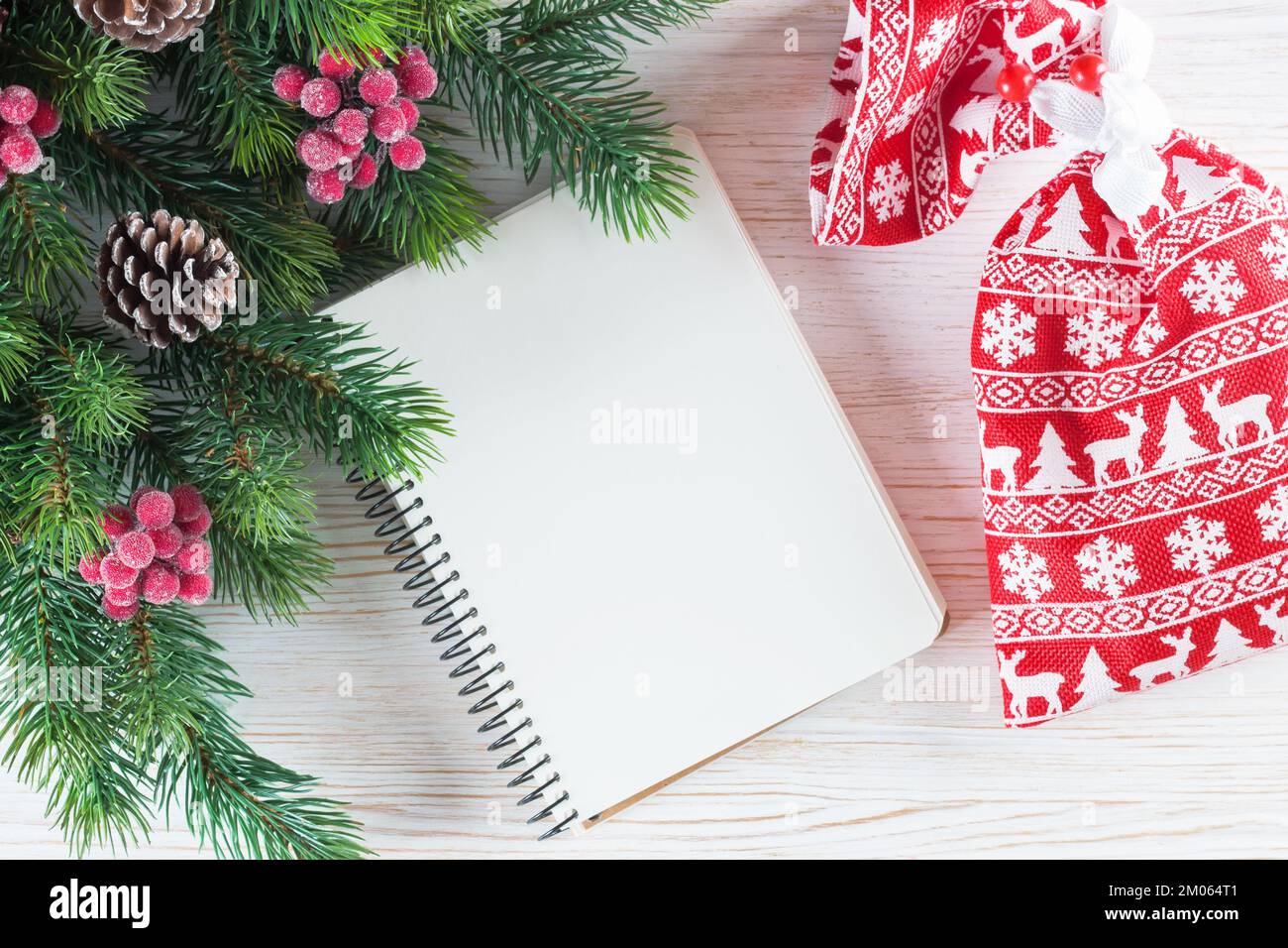 New Year background with Christmas tree and empty note greeting card on ...