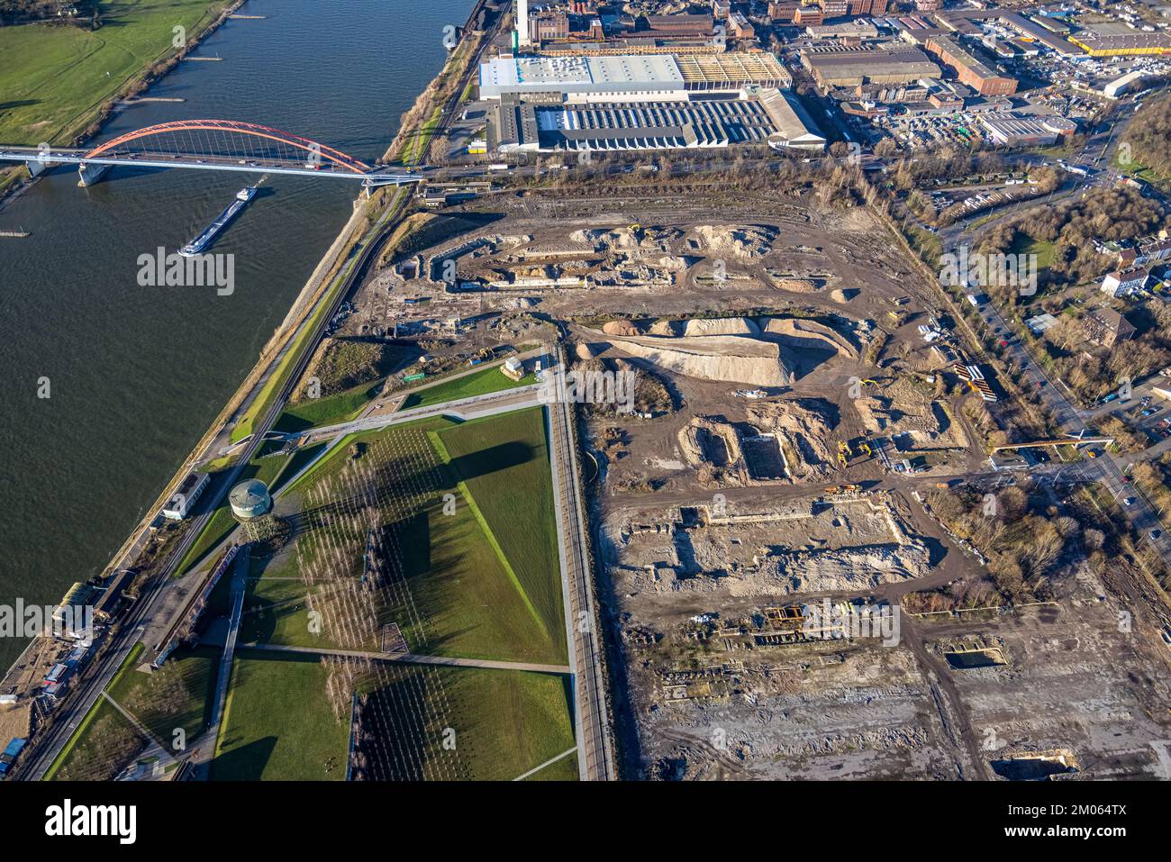 Aerial view, Rhine Park Duisburg and planned housing estate RheinOrt ...