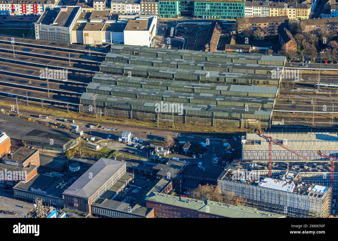 Aerial view, Duisburg main station and station forecourt in Dellviertel ...
