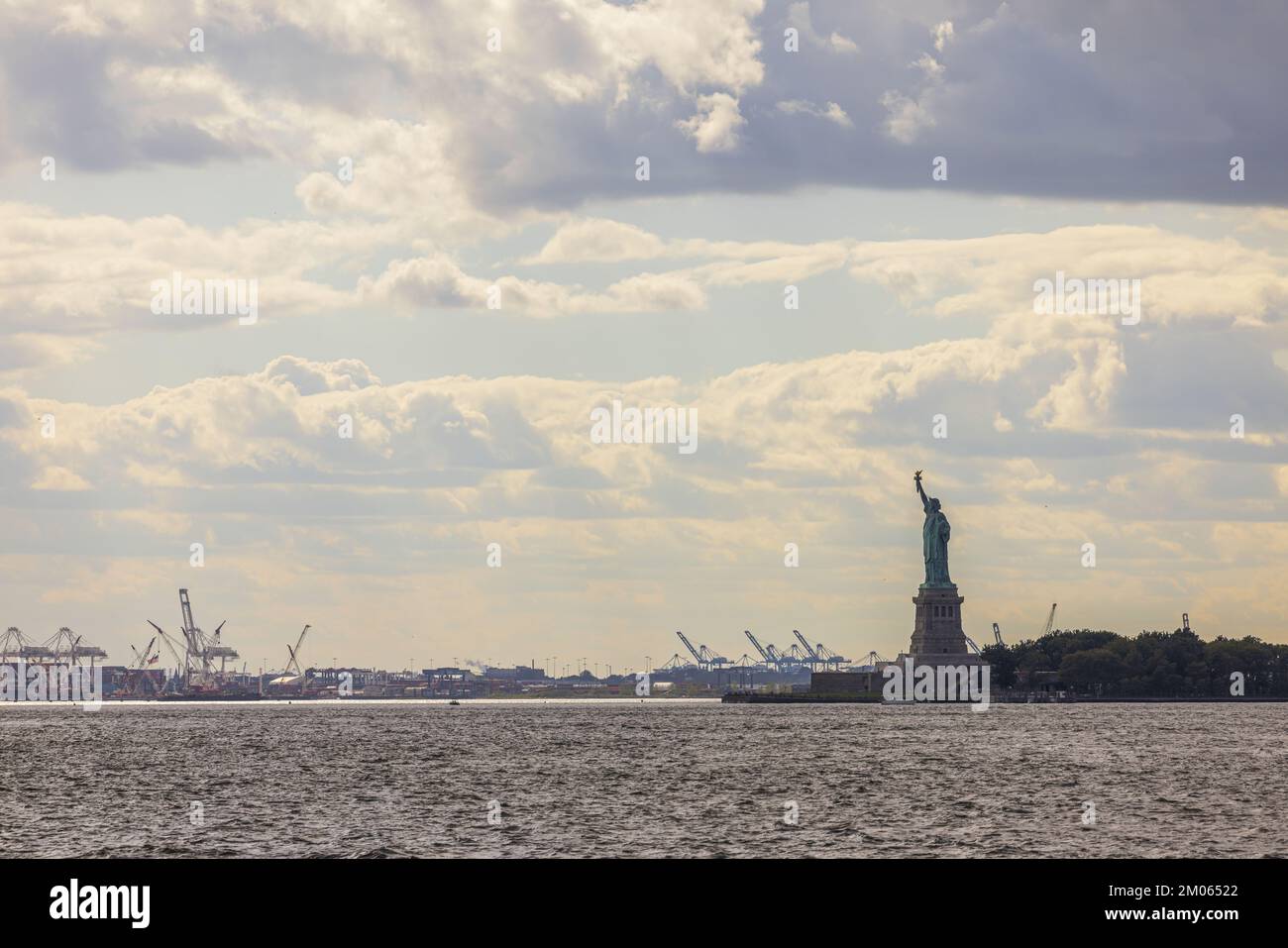 View of Statue of Liberty on Liberty island in New York in Hudson river ...