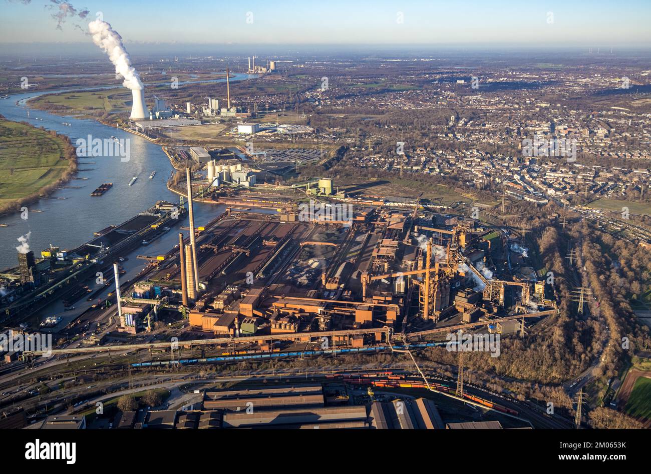 Aerial view, thyssenkrupp Steel Europe with plant port Schweigern as ...