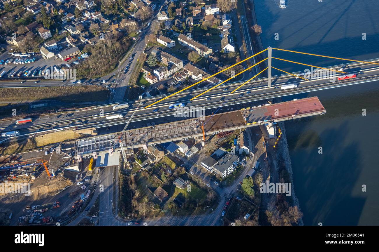 Aerial view, construction site Rhine bridge Neuenkamp with extension of ...