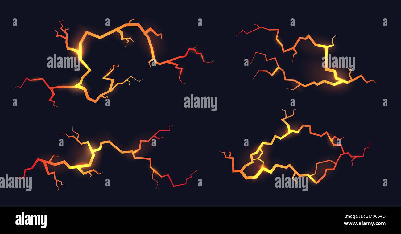Glowing cracks. Volcanic crack, liquid molten lava or glow magma, stone ...