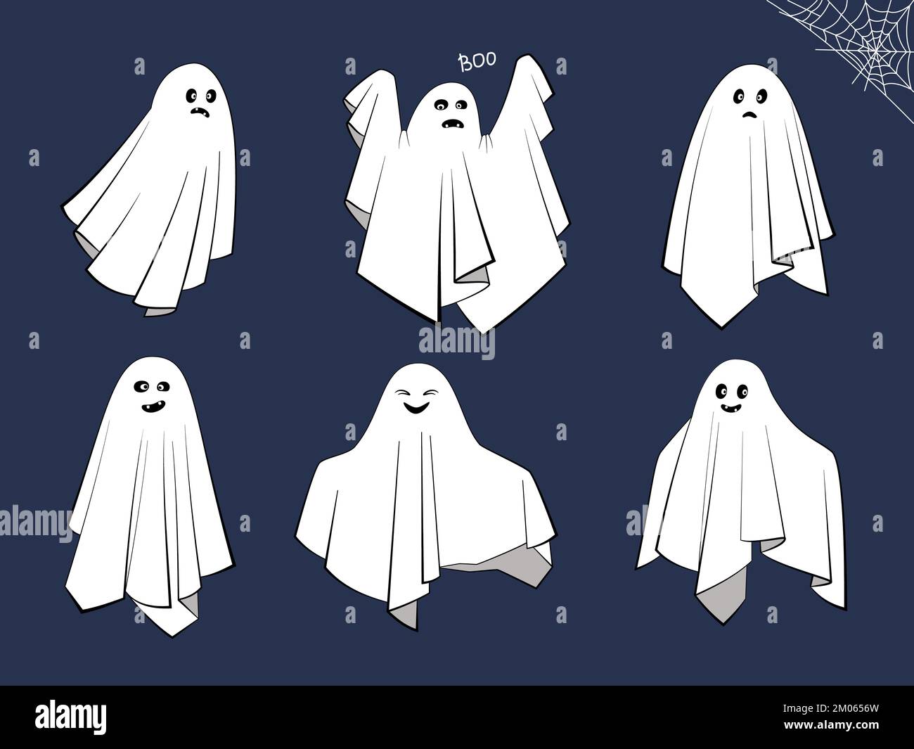Different cloth Ghosts with scary, spooky, happy and funny faces ...