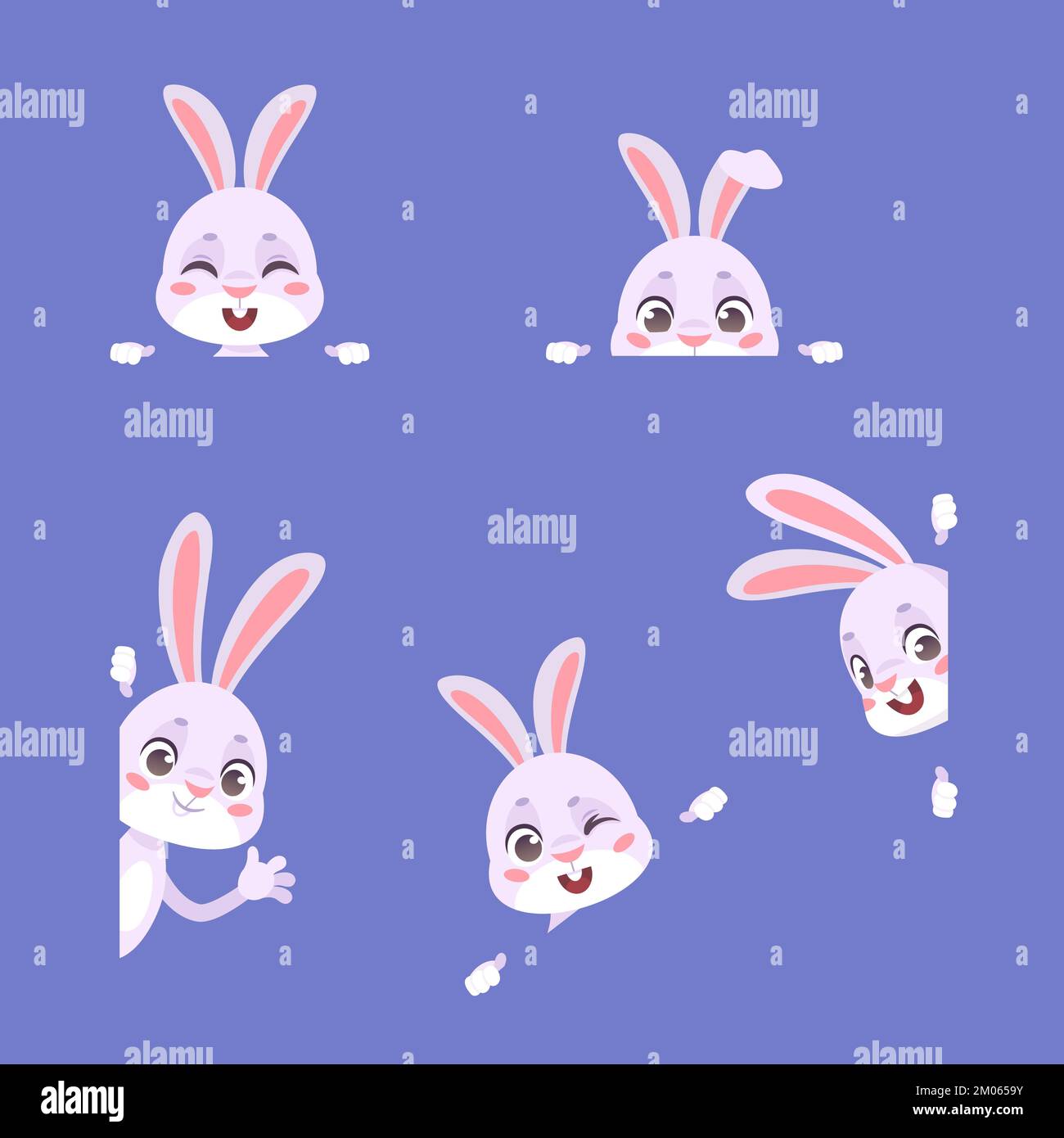 Hiding rabbits. Peeking easter rabbit, cute bunny peek from hole ...