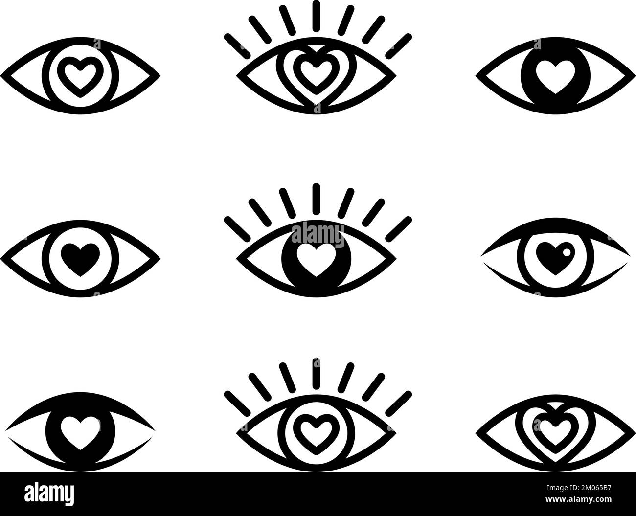 Enamored black eyes icons collection. Images of in love eyes, vector ...