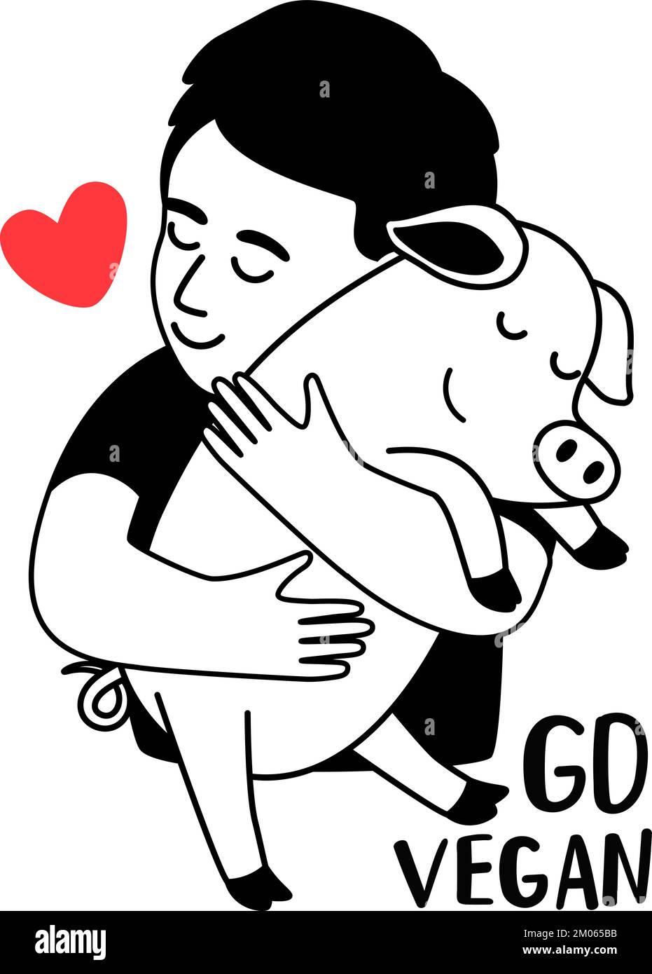 Kind child shows his love to animals and hugging a piglet. Nature ...