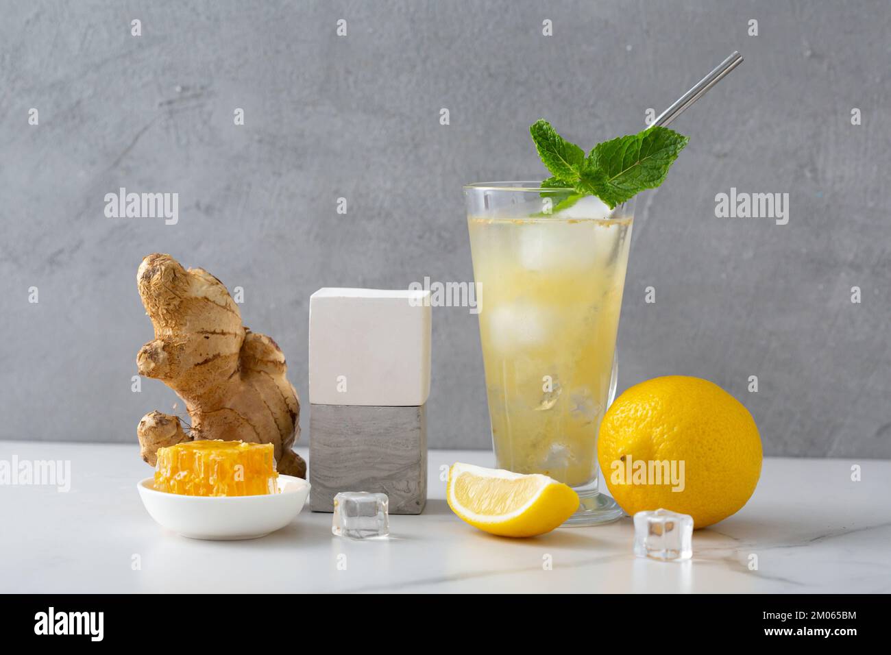 Ginger iced tea with honey and mint summer beverages Stock Photo - Alamy