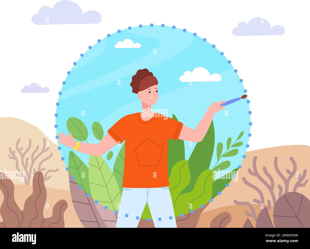 Personal barrier. Introvert person break or setting personale ...