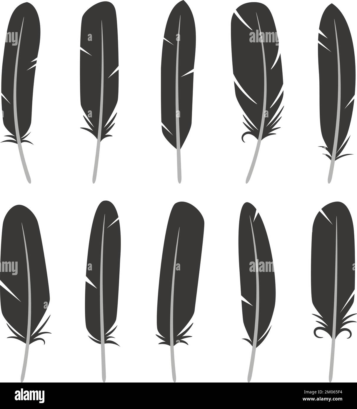 Feathers icon set in flat style. Black silhouettes of a bird feather ...